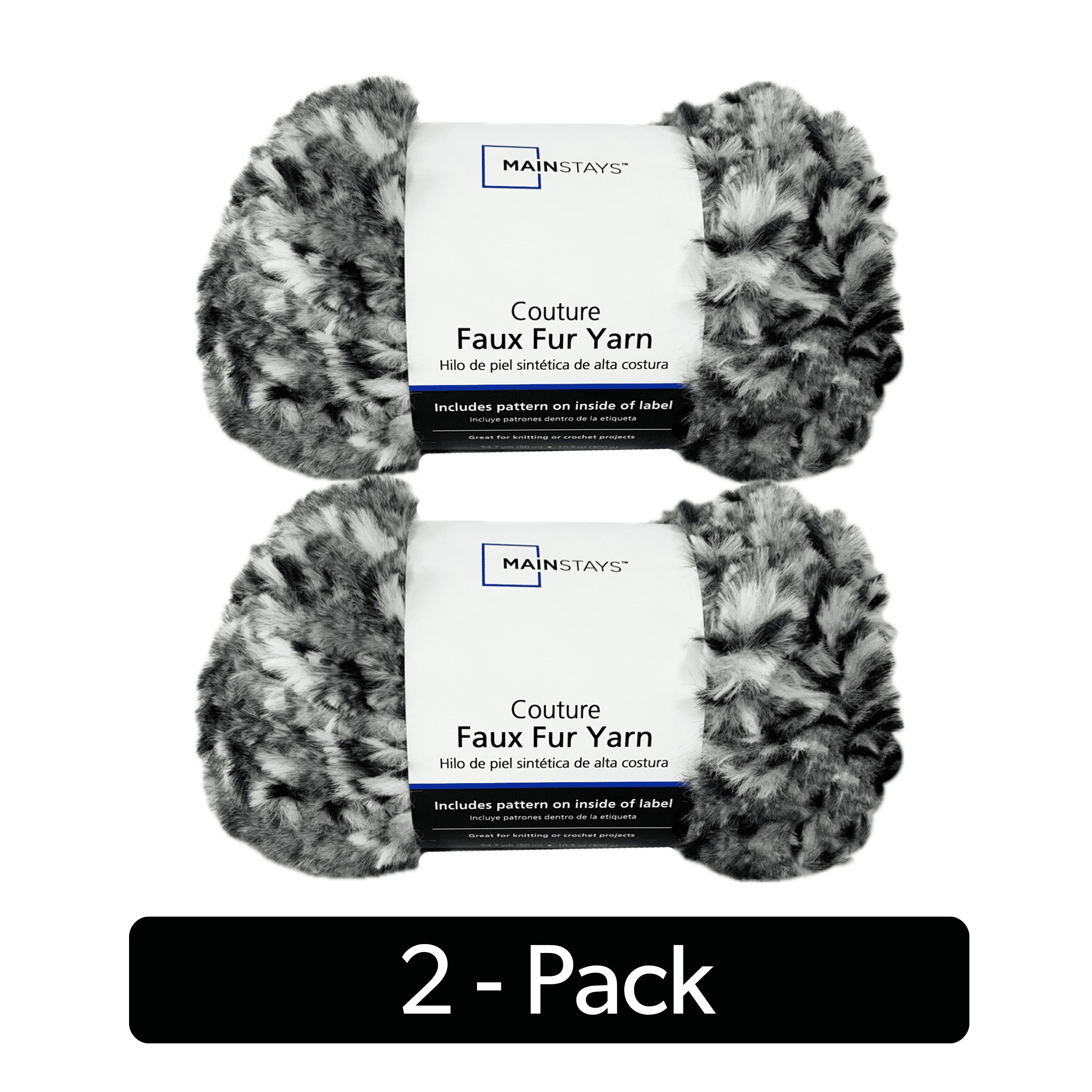 Mainstays Faux Fur Couture Yarn, 54 yd, Black, 100% Polyester, Super ...