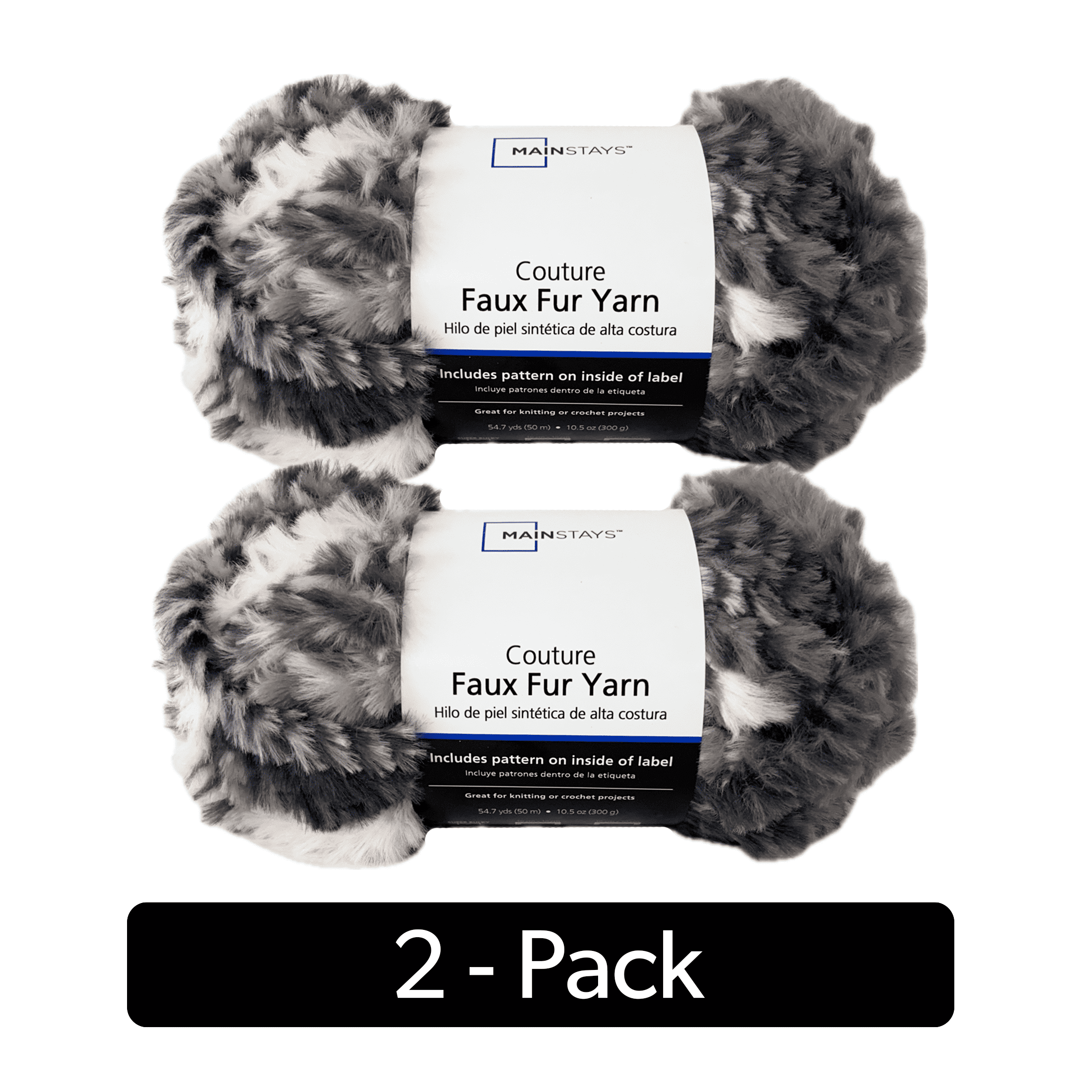 Mainstays Faux Fur Couture Yarn, 54 yd, Dark Grey, 100% Polyester ...