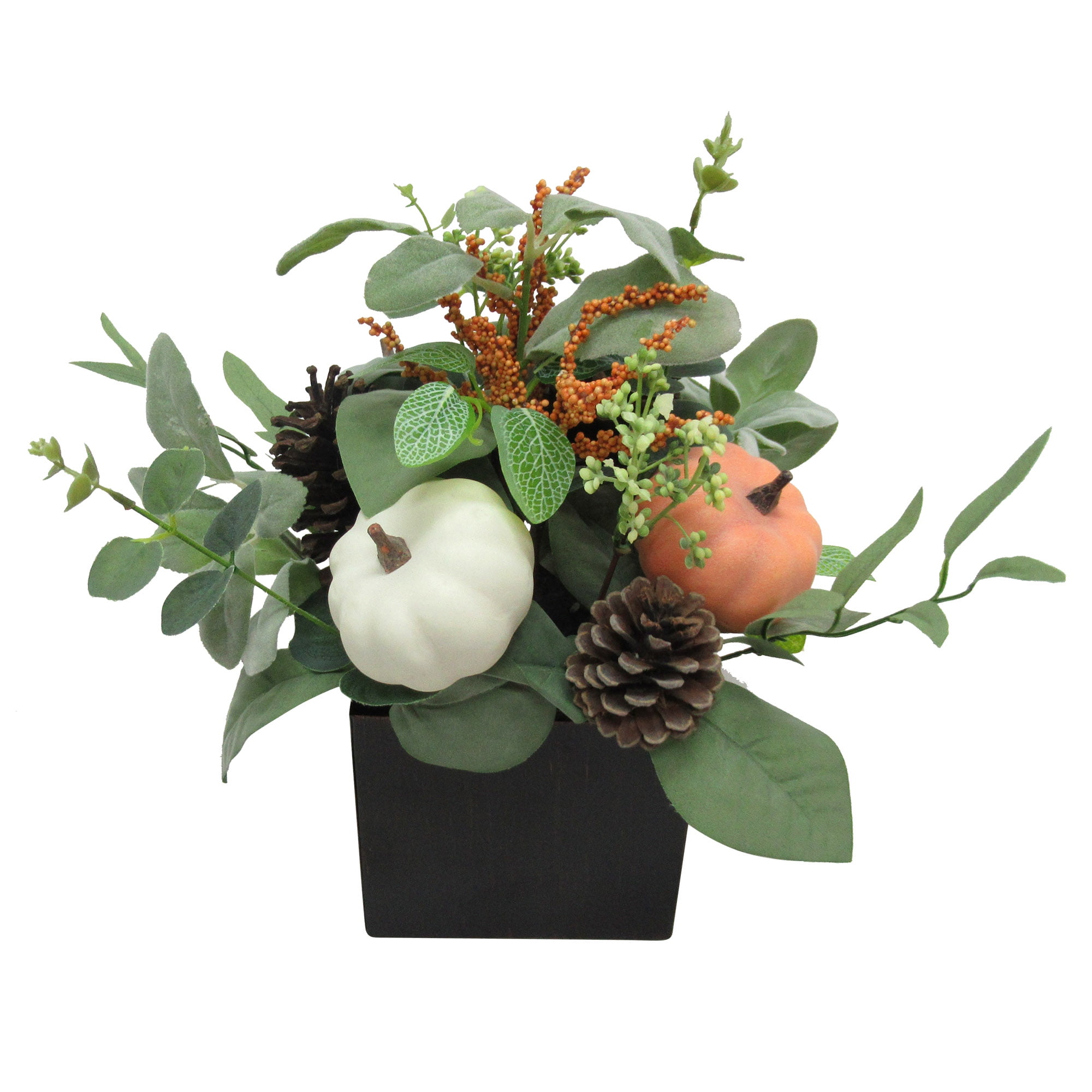 Mainstays Faux Orange & Green Pumpkin Centerpiece with Artificial ...