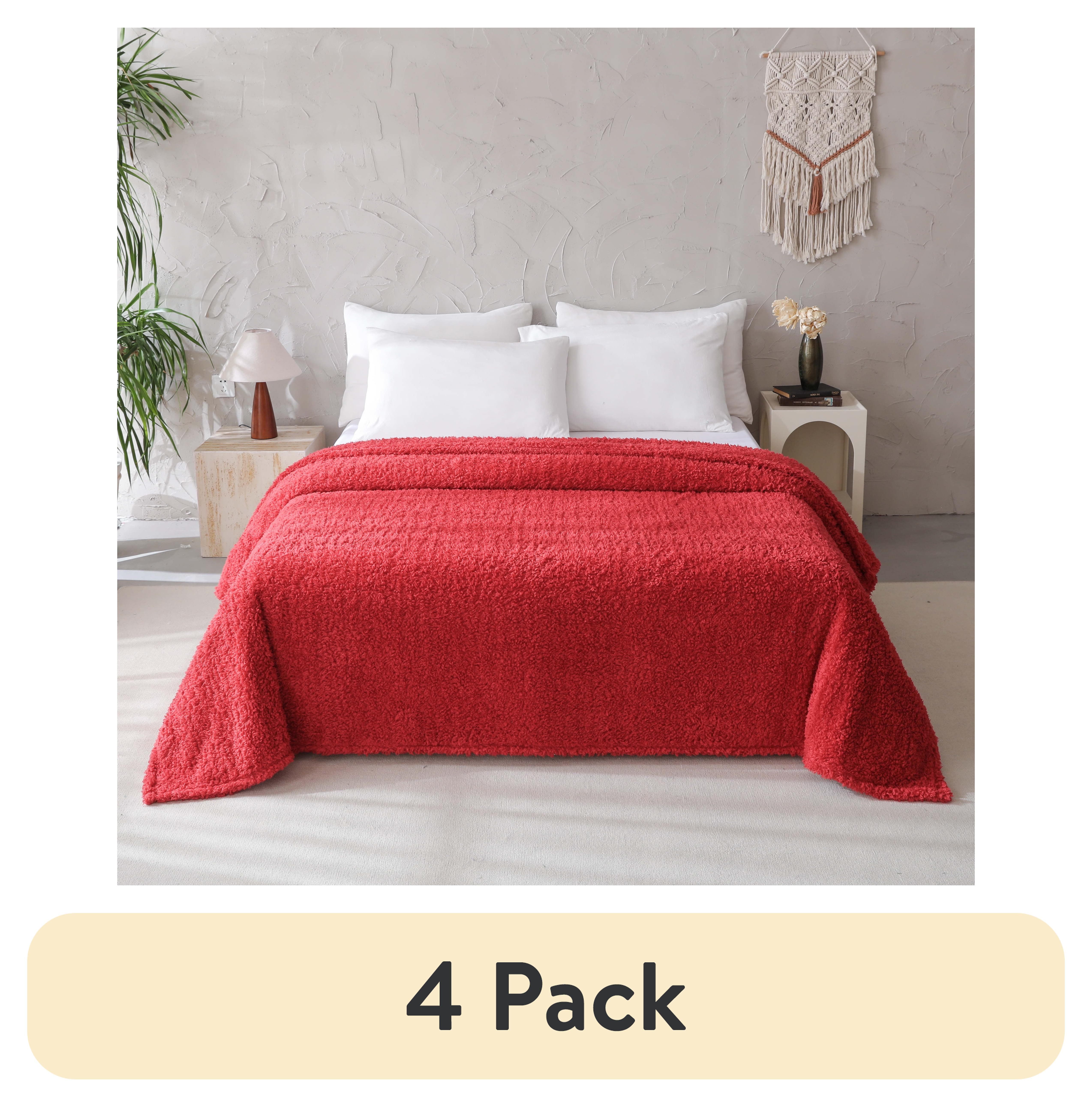 (4 pack) Mainstays Faux Shearling Blanket, Dk. Red, Full/Queen 90"X90 ...