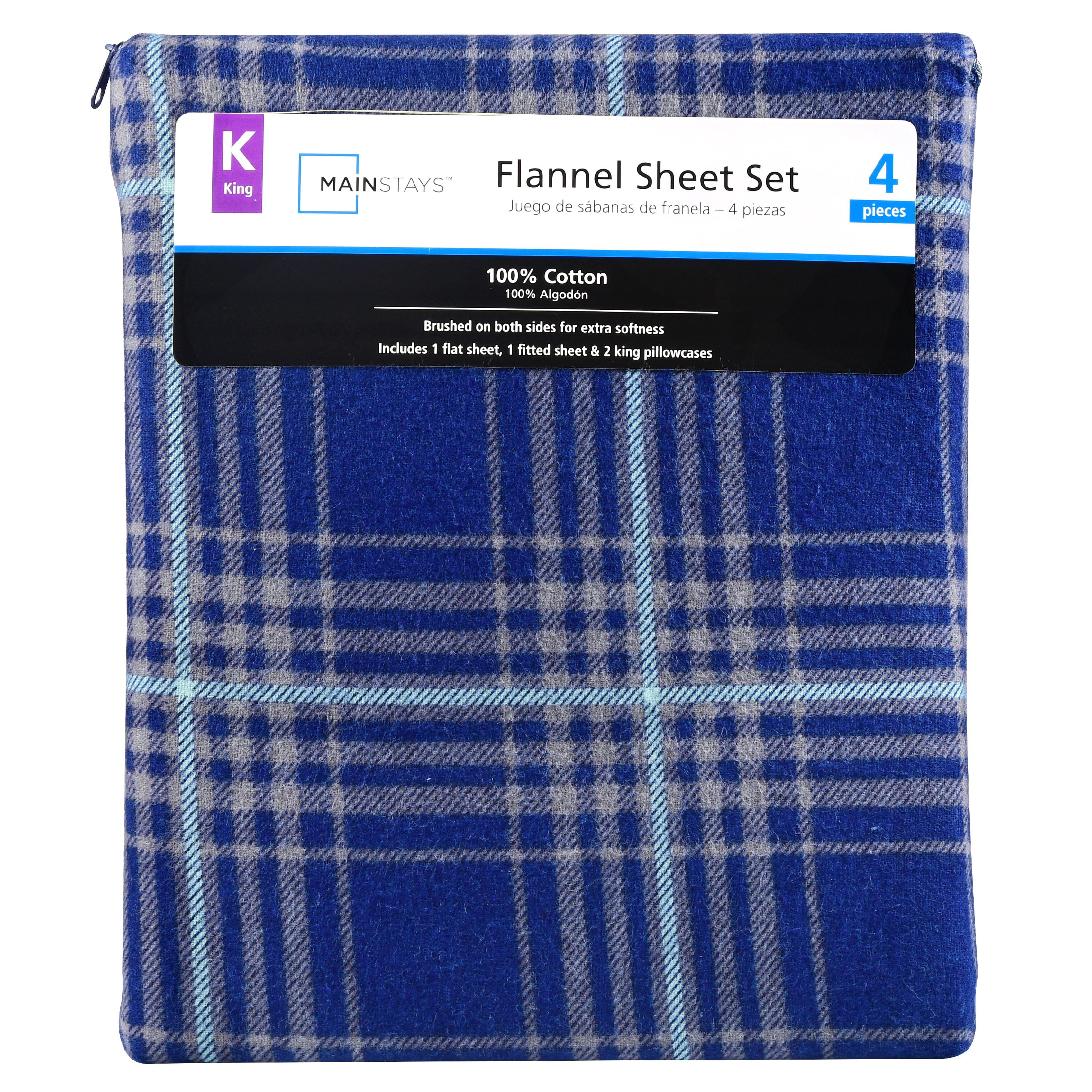Mainstays Flannel Blue Plaid Sheet Set, 1 Each-King - Walmart.com