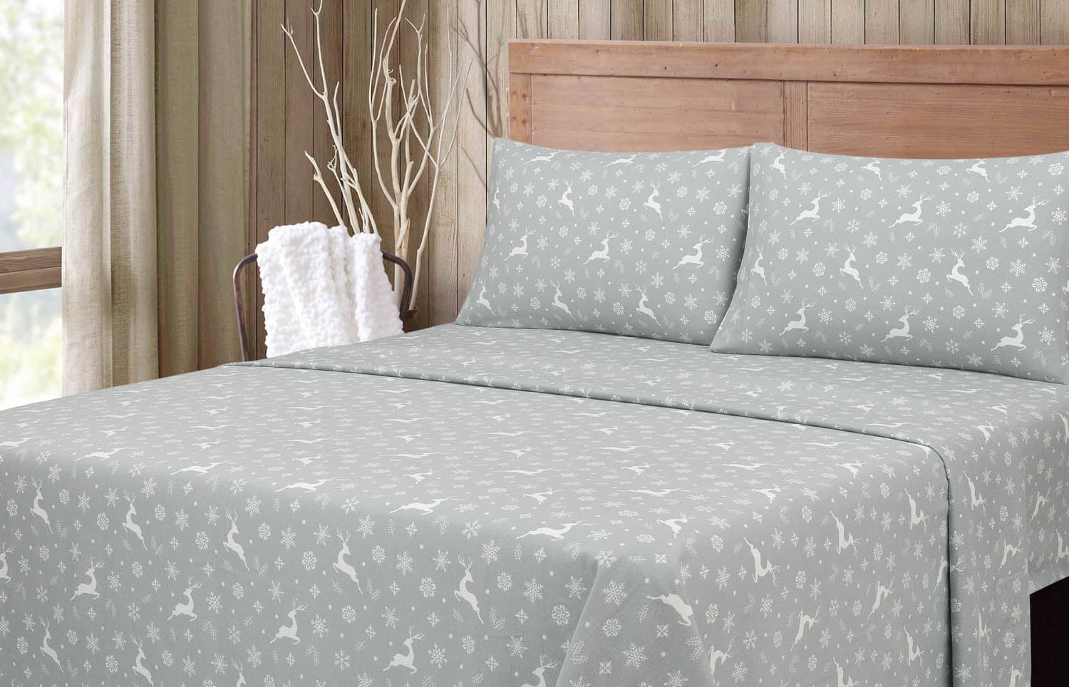 Mainstays Flannel Gray Fair Isle - Queen Sheet set - Walmart.com