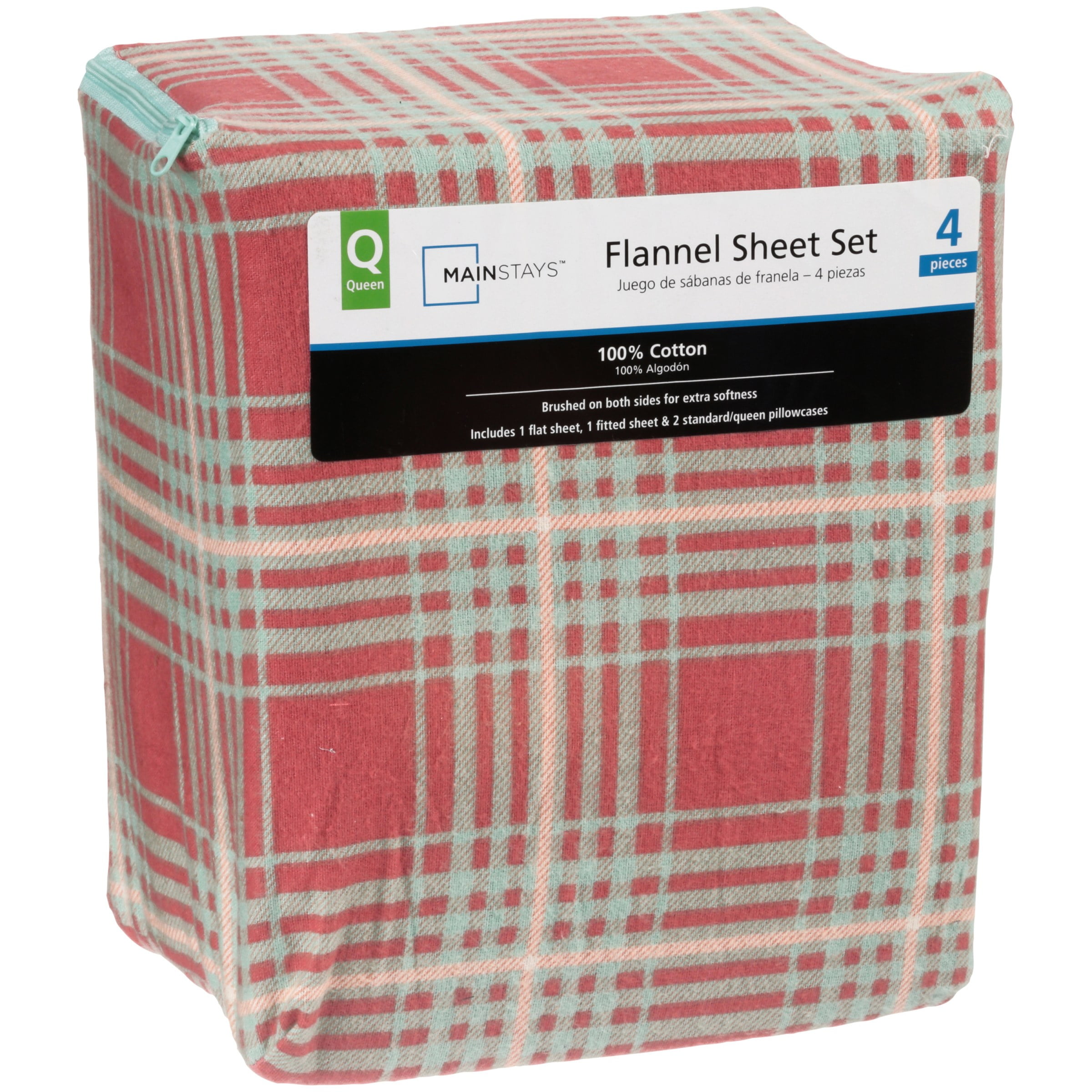 Mainstays Flannel Sheet Set, PINK PLUM PLAID - Walmart.com