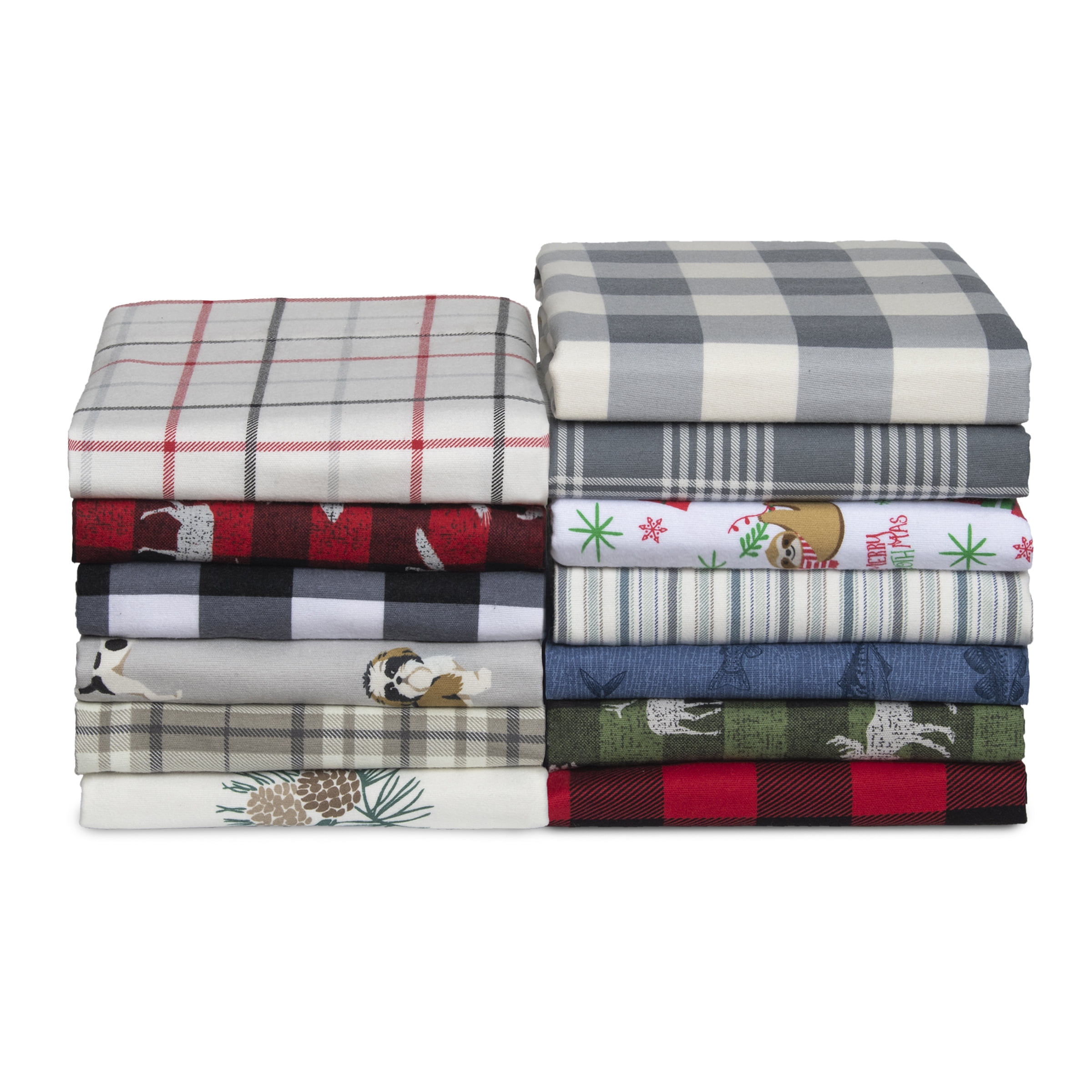 Mainstays Flannel Sheet Set Taupe Plaid Queen - Walmart.com