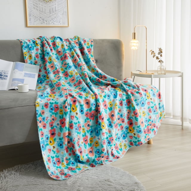 Mainstays Fleece Plush Throw Blanket, 50" x 60" inches, Blue Floral ...