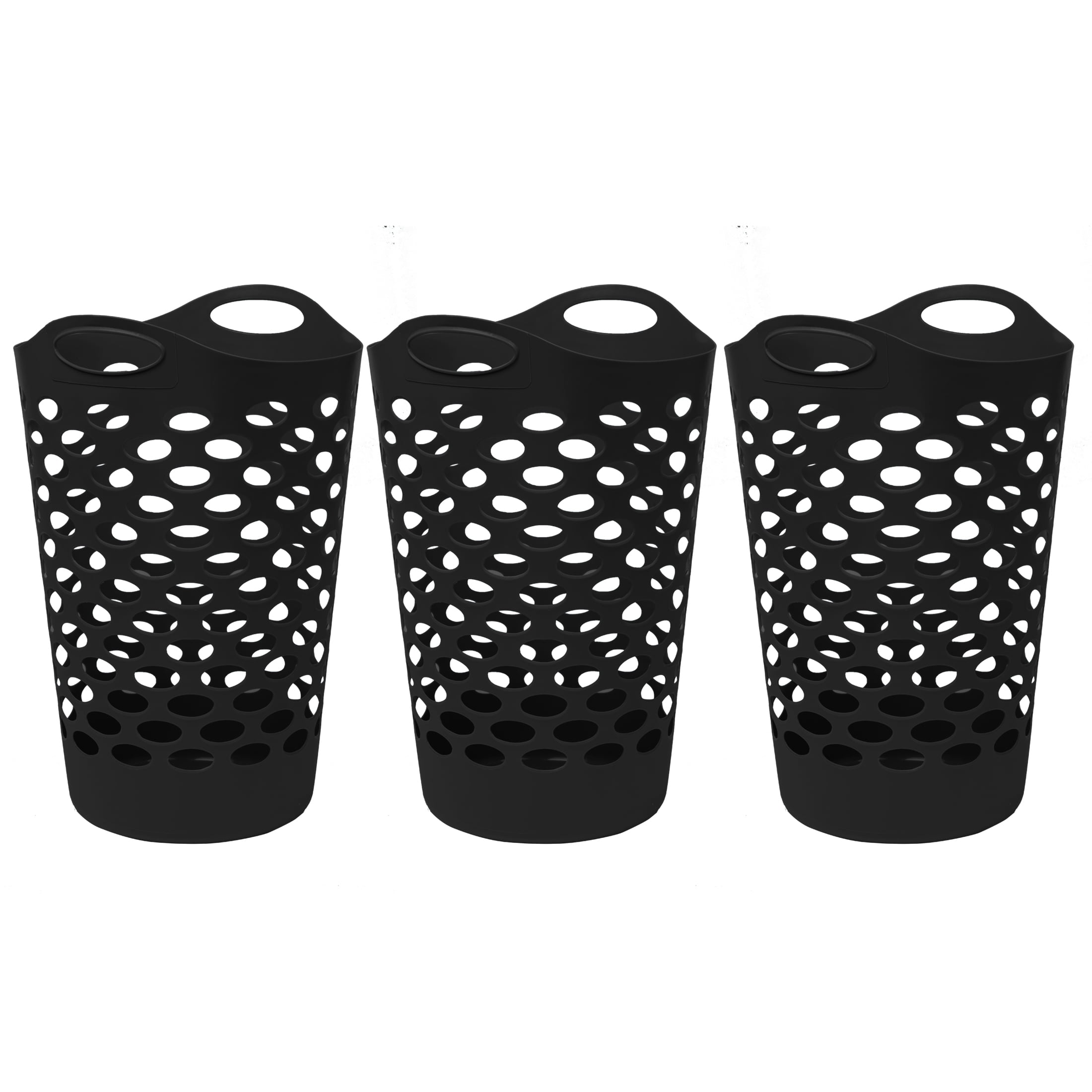 Mainstays Flexible Round Plastic Laundry Hamper, 3 Pack, Black ...