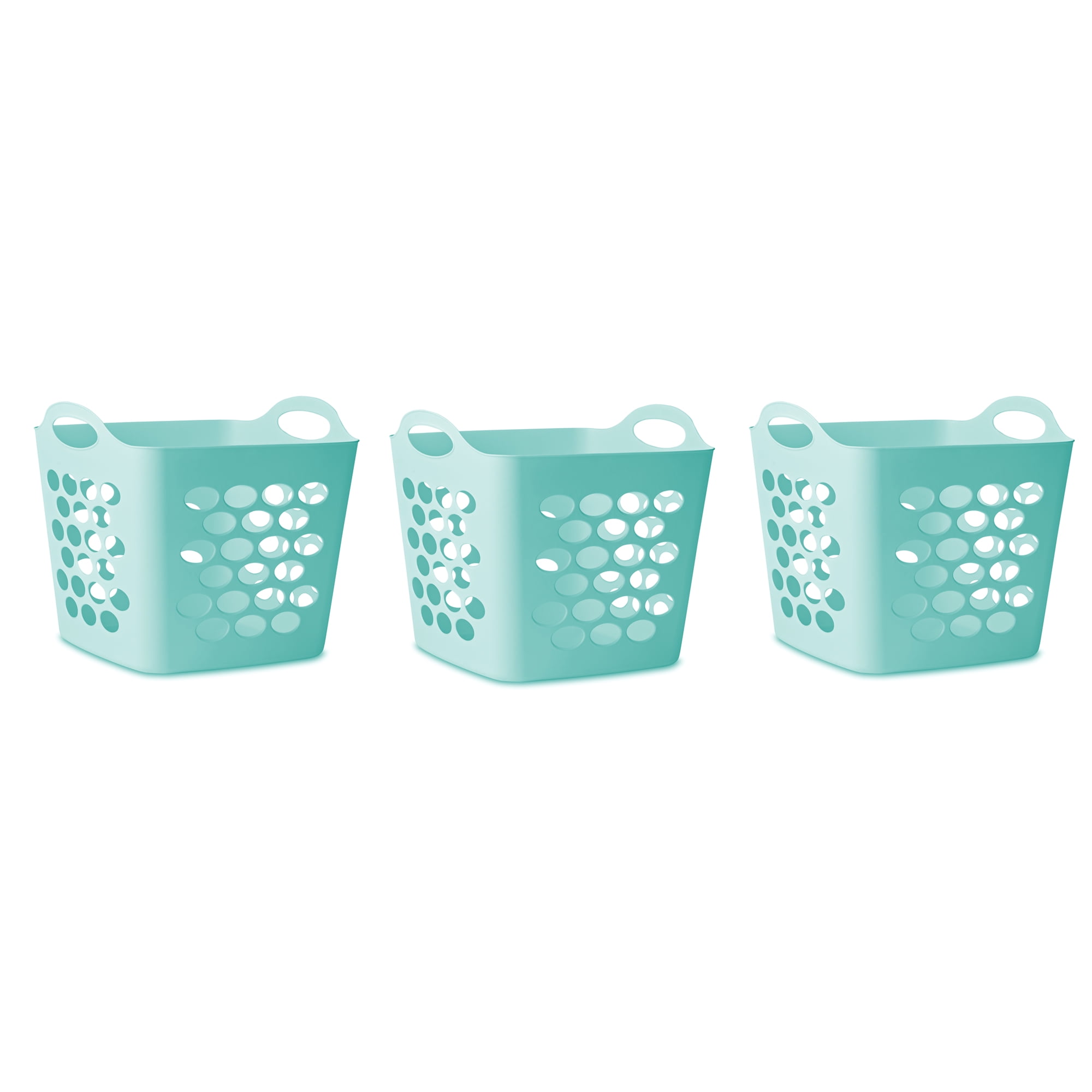 Mainstays Flexible Square Plastic Laundry Basket, 3 Pack, Turquoise ...
