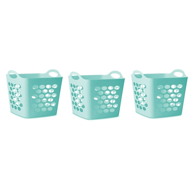Mainstays Flexible Square Plastic Laundry Basket, 3 Pack, Turquoise ...