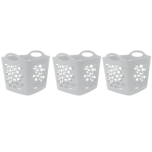 Mainstays Flexible Square Plastic Laundry Basket, 3 Pack, White ...