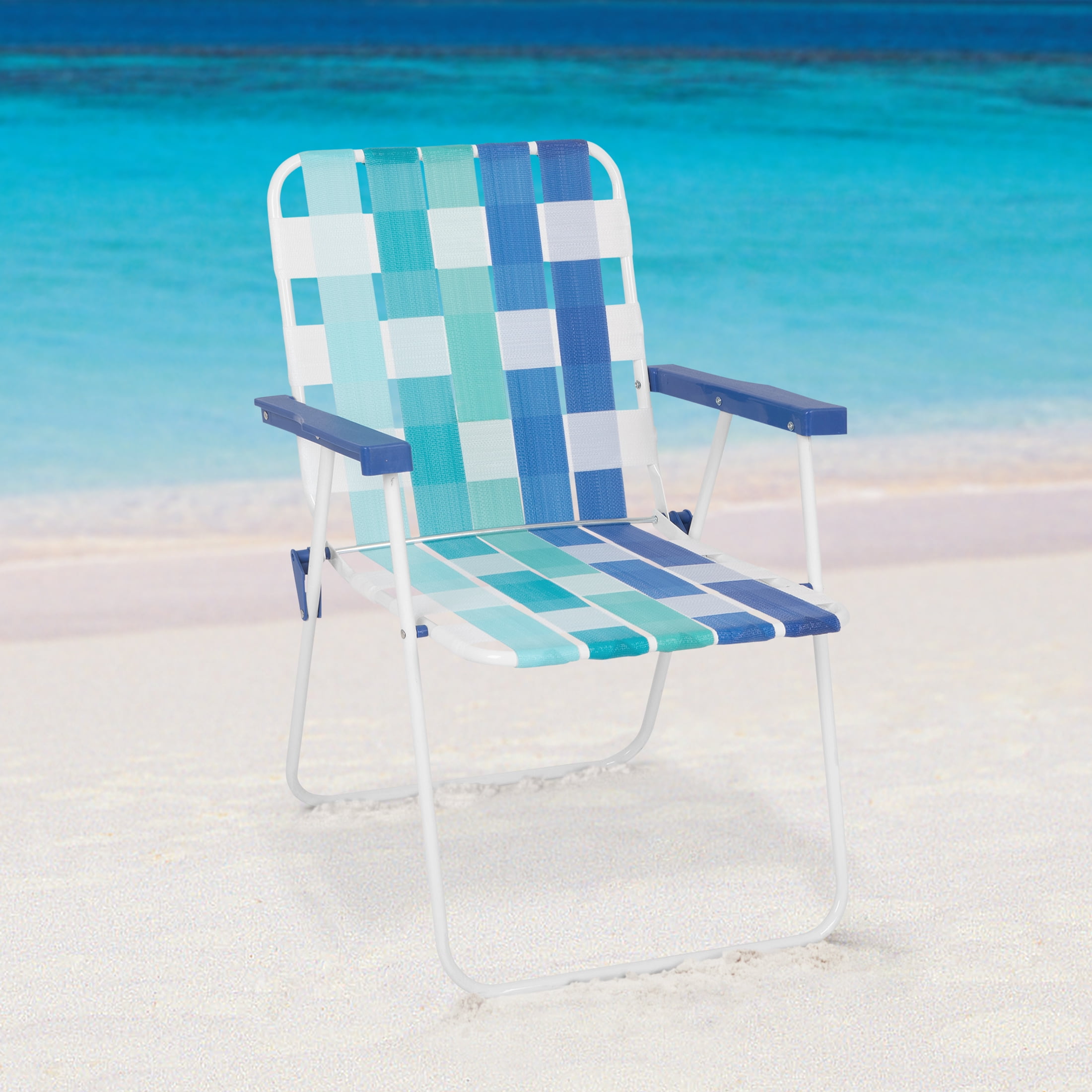 Mainstays Folding Beach Web Fabric Chair, Blue Tonal Stripe - Walmart.com
