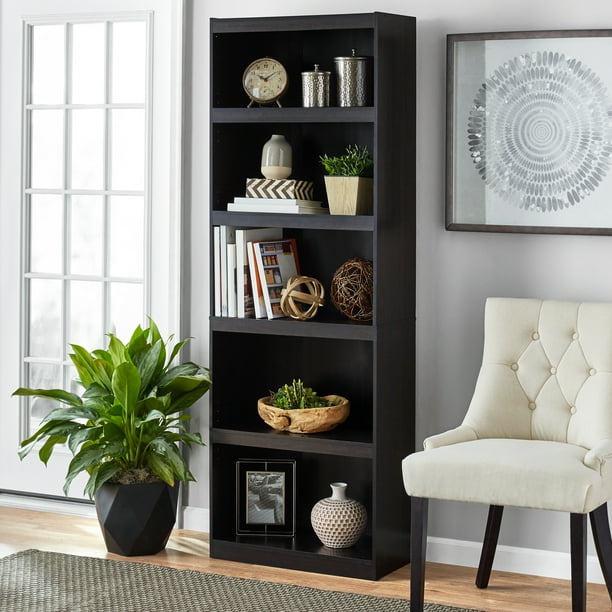 Mainstays Framed 5-Shelf Bookcase with Adjustable Shelves, Espresso ...
