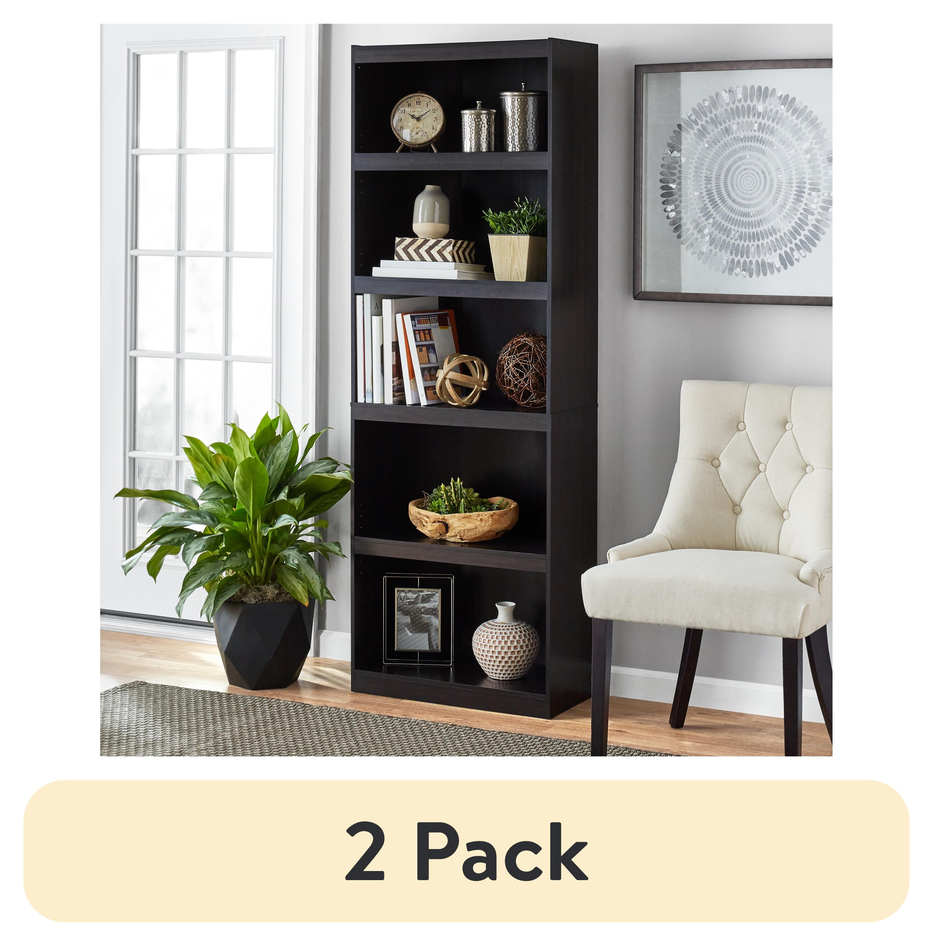 (2 pack) Mainstays Framed 5-Shelf Bookcase with Adjustable Shelves ...