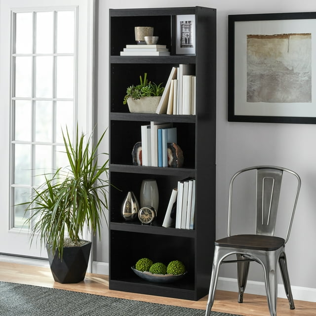 Mainstays Framed 5-Shelf Bookcase, True Black Oak - Walmart.com