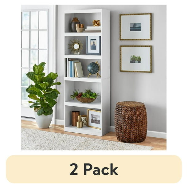 (2 pack) Mainstays Framed 5-Shelf Bookcase, White - Walmart Business ...
