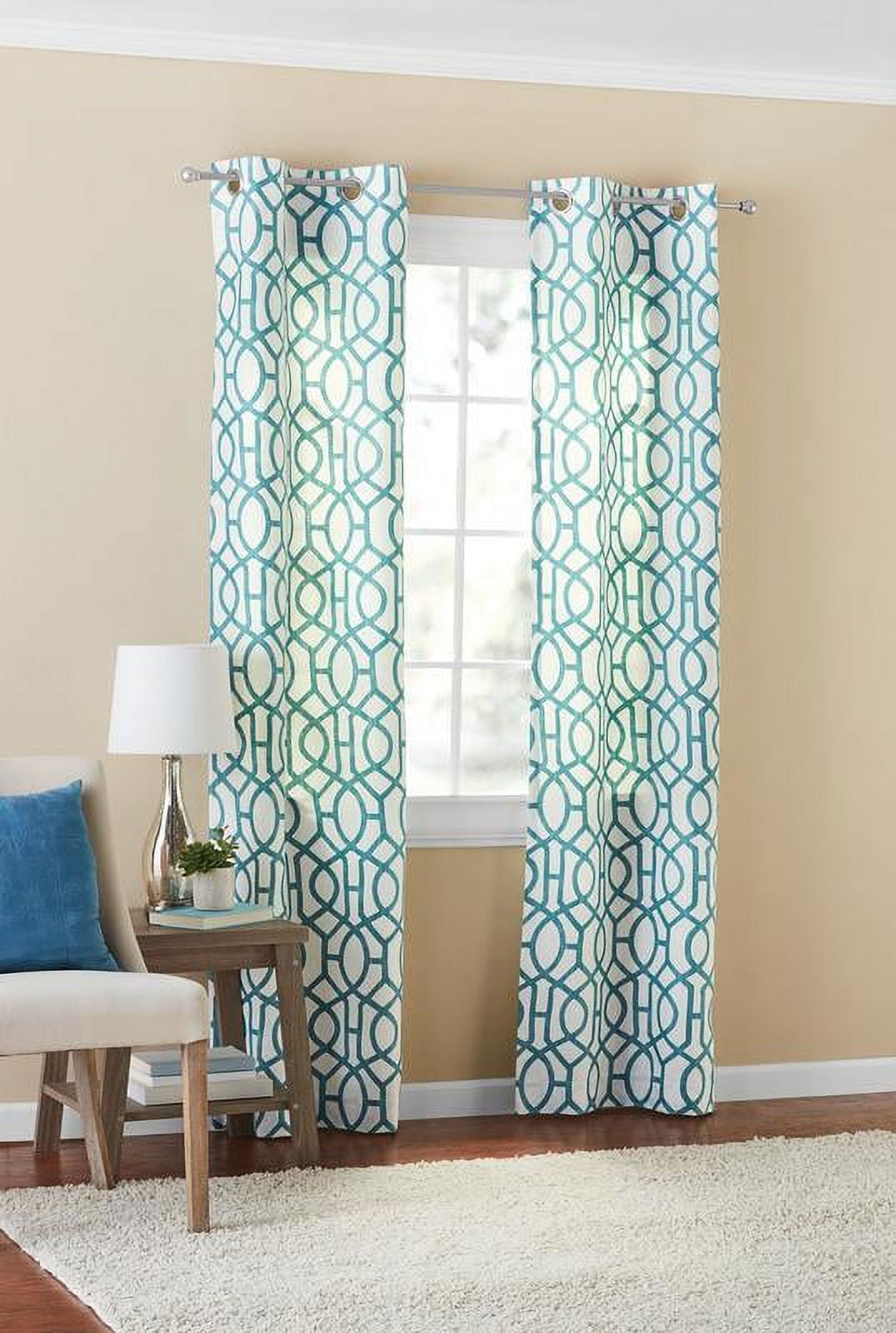 Mainstays Fretwork Window Curtain Panel Pair, 60" x 84", Blue - Walmart.com