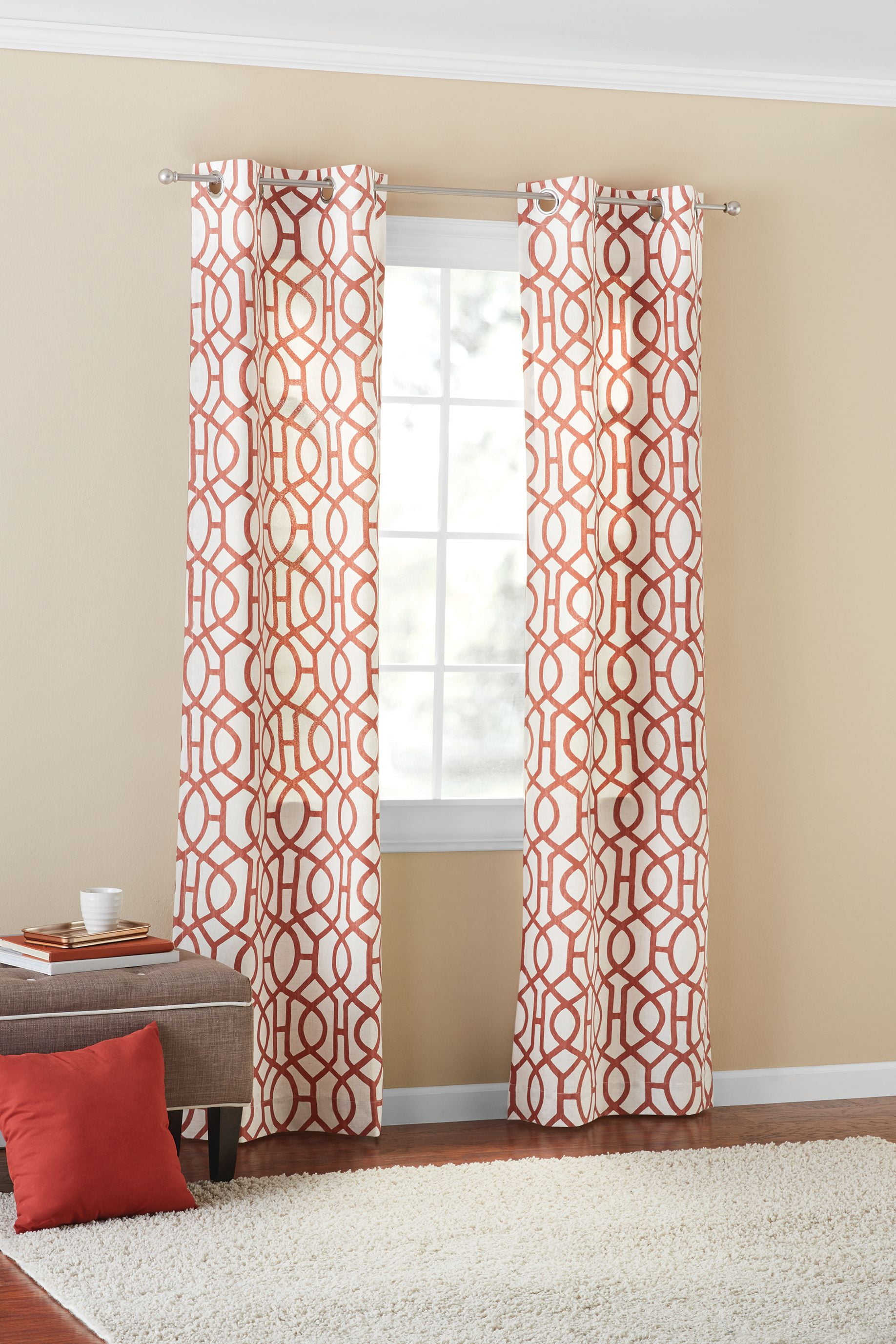 Mainstays Geometric Drapery Panel Pair 60x84 Clay Polyester Cotton ...