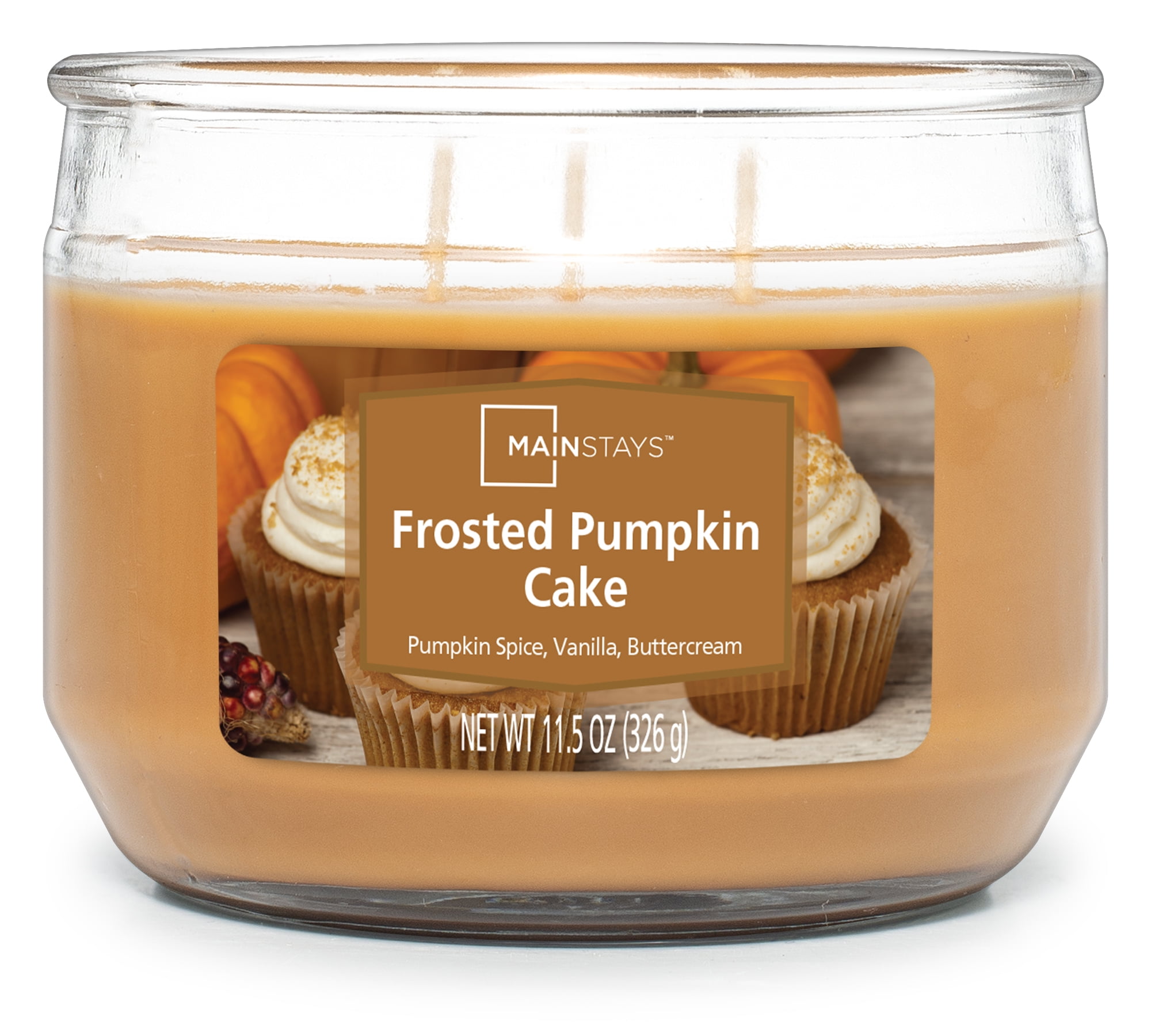 Mainstays Frosted Pumpkin Cupcake Scented 3 Wick Candle, 11.5 oz ...