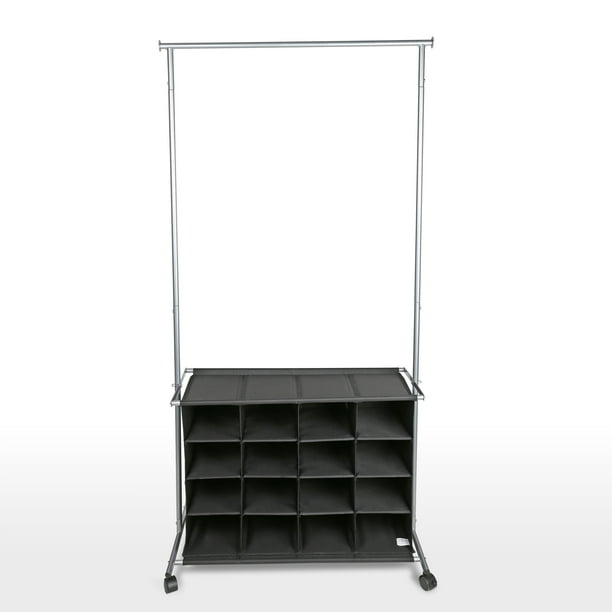 Mainstays Garment Rack with Shoe Cubbies, Silver and Black, Metal Frame ...