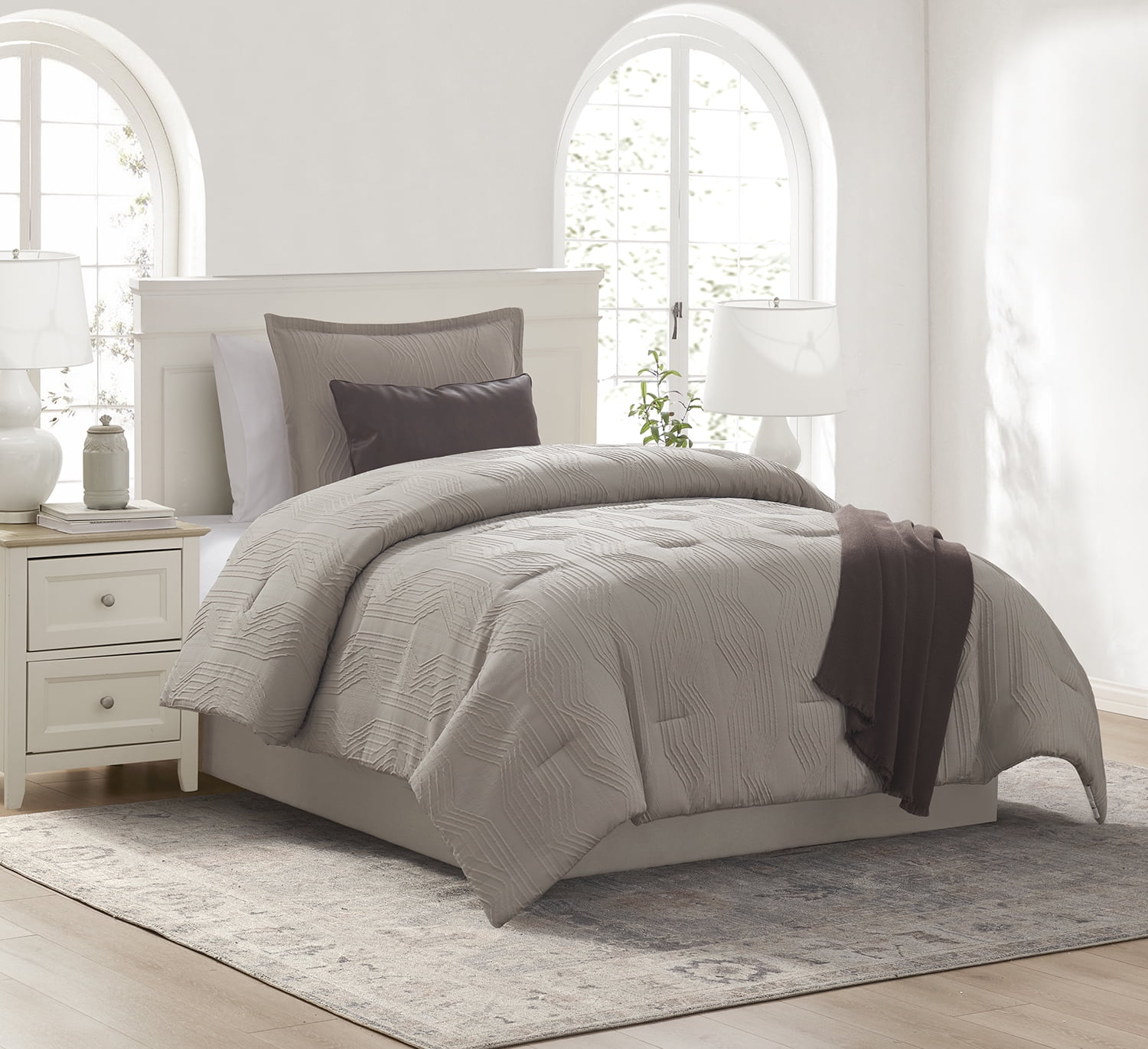 Mainstays Geo 4-Piece Tan Jacquard Comforter Set, Twin/Twin XL ...