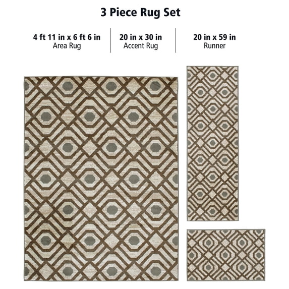 Mainstays Geometric 3 Piece Indoor Rug Set, Stain-Resistant Patterns ...