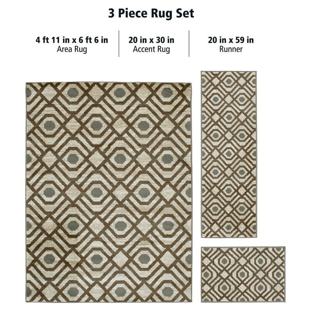 Mainstays Geometric 3 Piece Indoor Area Rug Set, Beige - Walmart.com