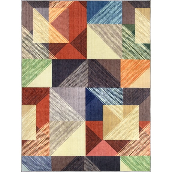 "Mainstays Indoor Area Rug, Geometric Blocks Multi-Colored, 4'11"" x 6 ...