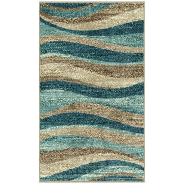 Mainstays Geometric Blue Brown Waves Indoor Entryway Area Rug, 1'8"x2 ...