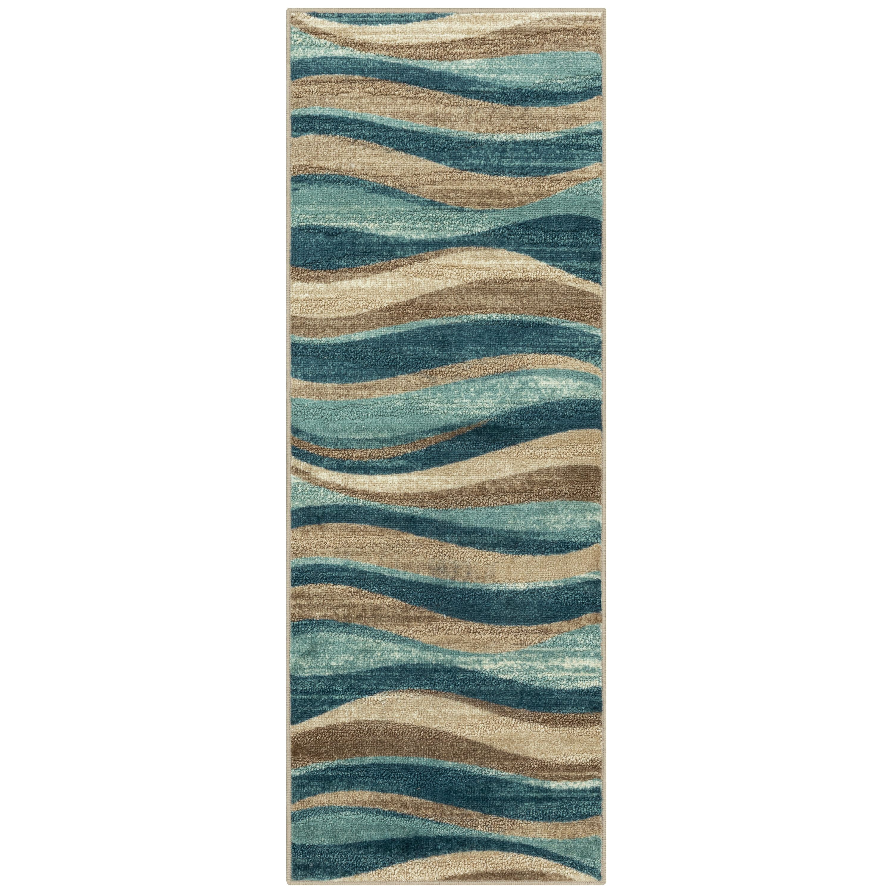 Mainstays Geometric Blue Brown Waves Indoor Hallway Runner Rug, 1'10"x5 ...
