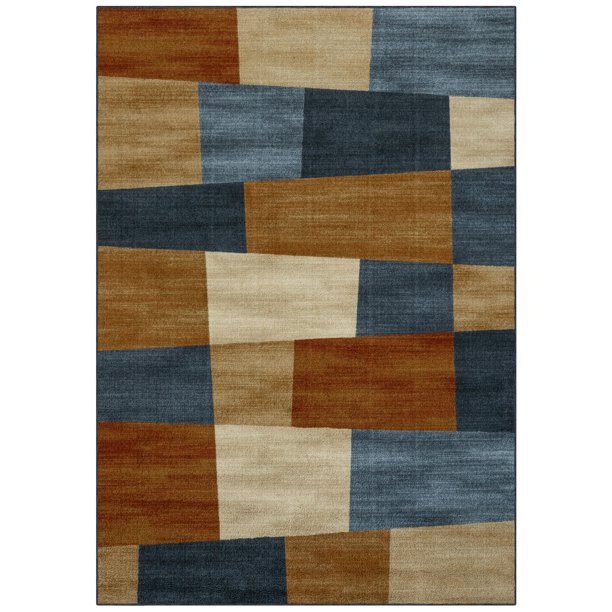 Mainstays Geometric Warm Blocks Multicolor Indoor Area Rug, 7' x 10 ...