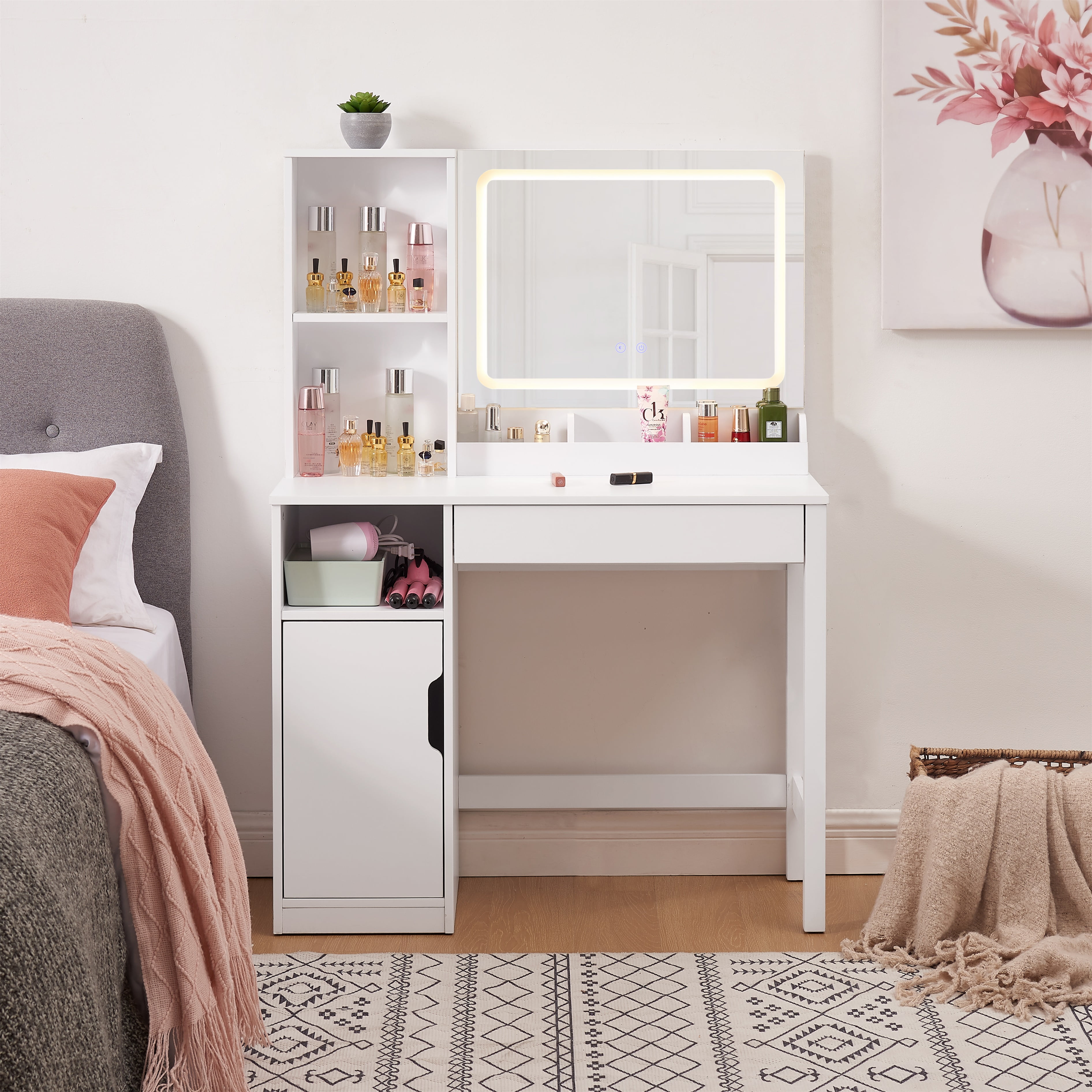 Mainstays Get Ready with Me GRWM Vanity Table with Lighted Mirror and ...