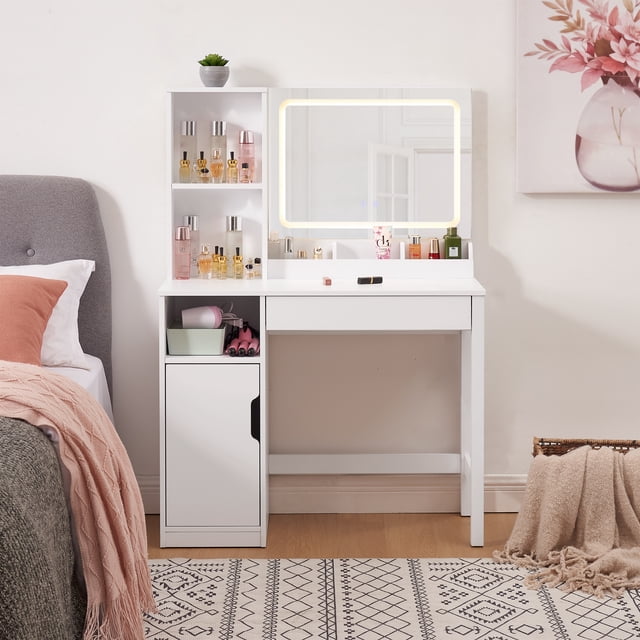 Mainstays Get Ready with Me GRWM Left Vanity Table with Lighted Mirror ...