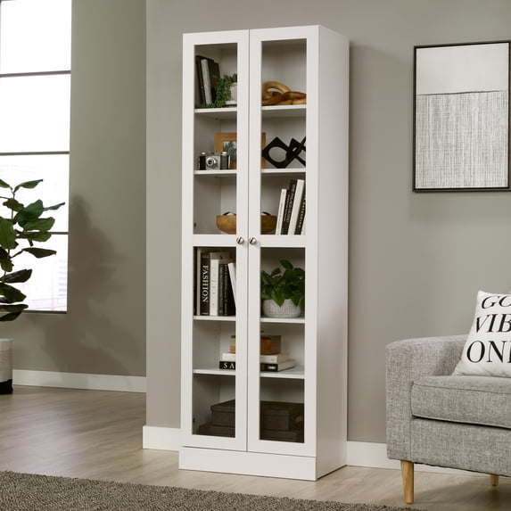 Open Box Mainstays Glass Door Storage Cabinet Bookcase, White Finish ...