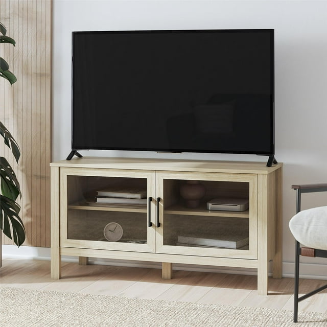 Mainstays Glass Door TV Stand for TVs up to 55", Spring Pine - Walmart.com