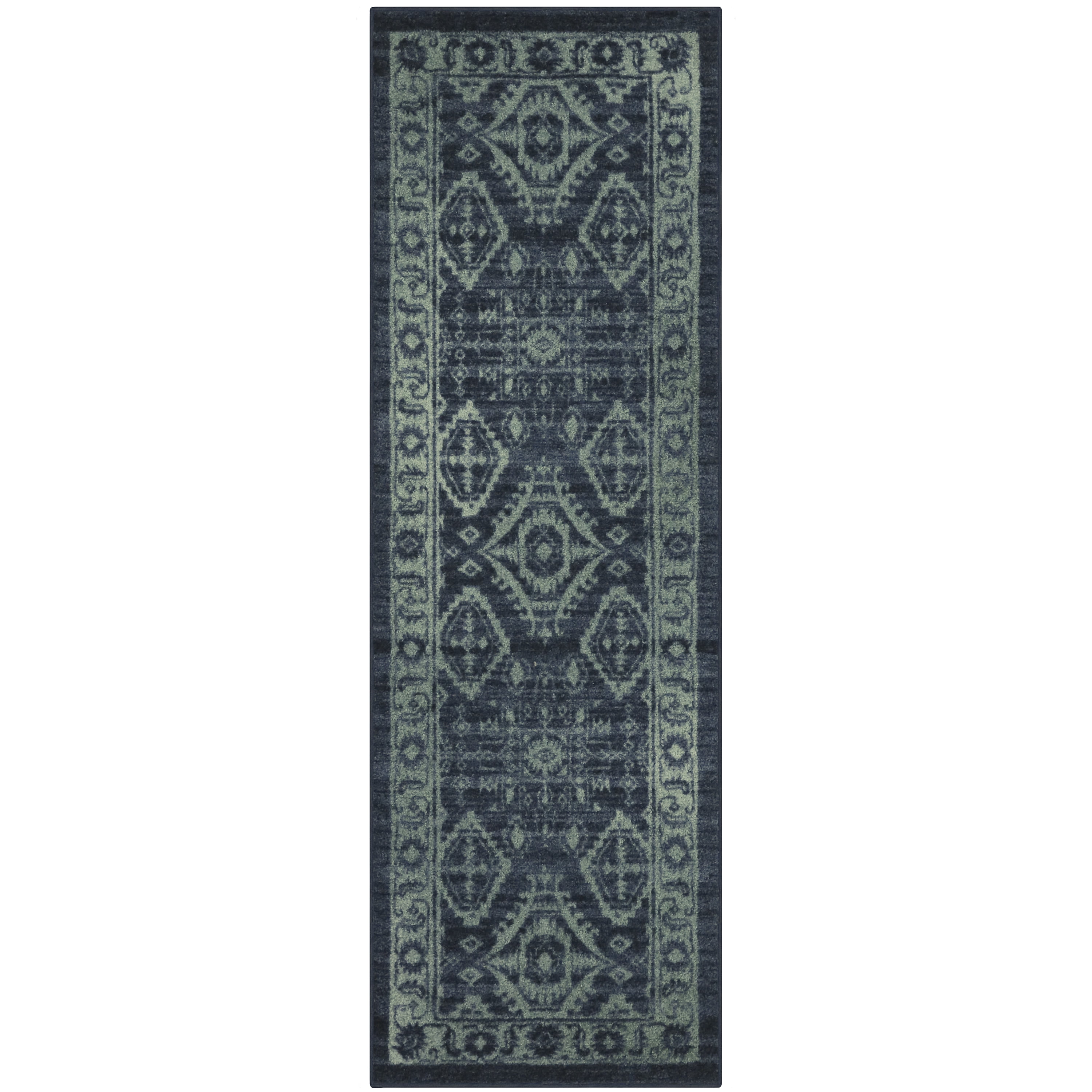 Mainstays Global Arya Indoor Hallway Runner Rug, Navy|Green, 2'x6 ...