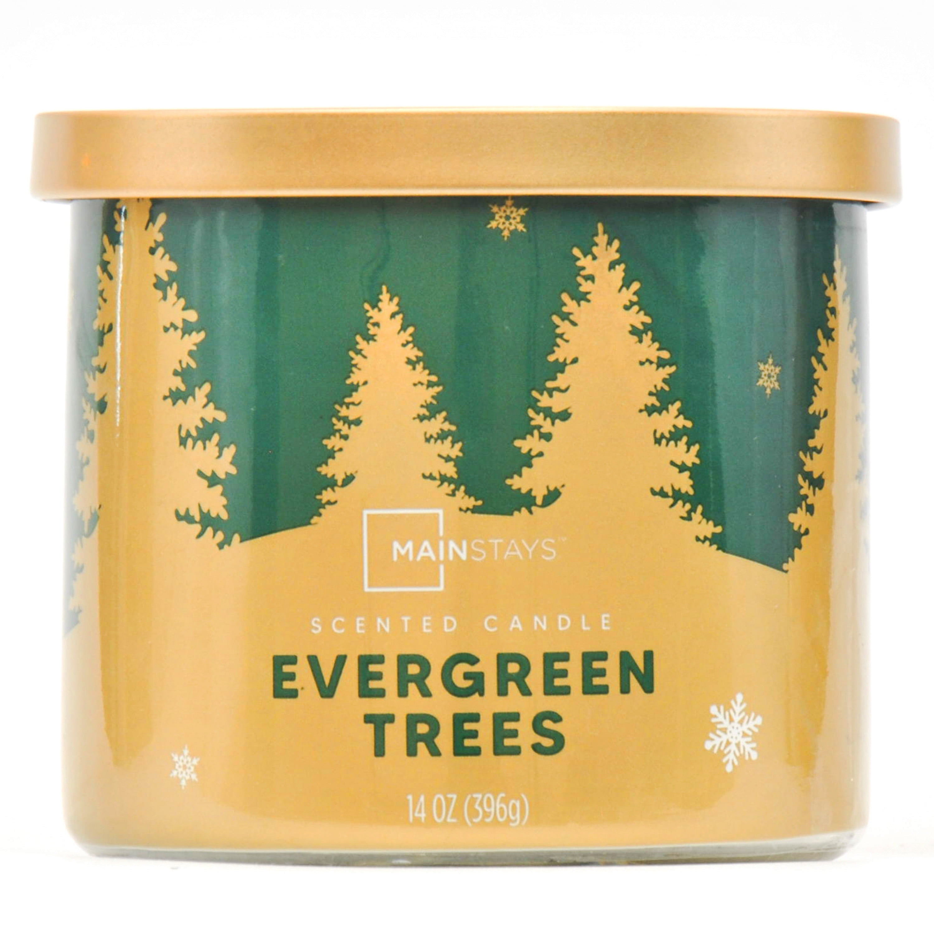 Mainstays 14oz Evergreen Spruce 3-Wick Scented Candle with Gold Foil ...