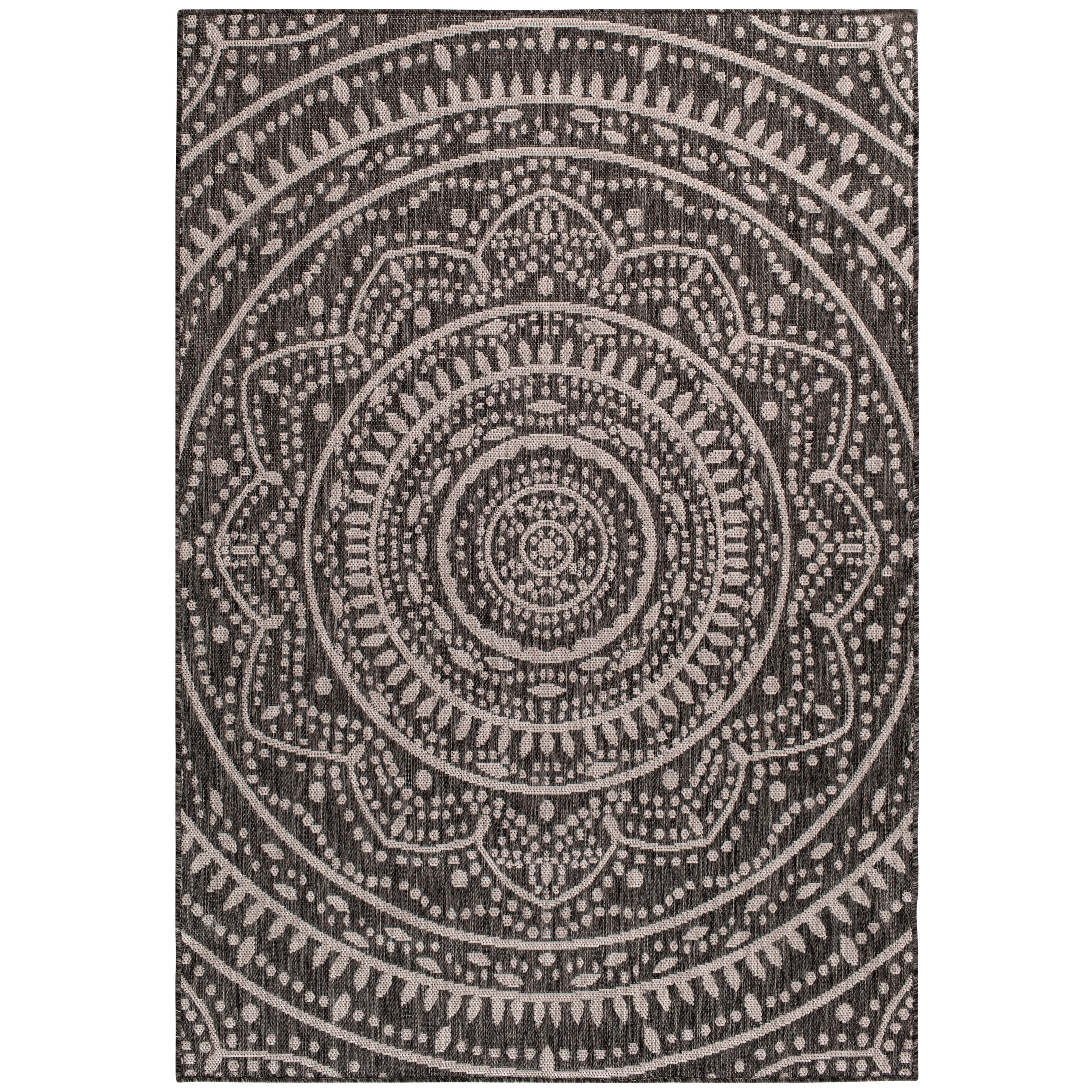 Mainstays Gray Olefin Global Medallion Outdoor Area Rug, 8'6"x13 ...