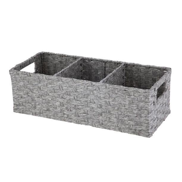Mainstays Gray Paper Rope 3-Compartment Storage Basket with Handles ...