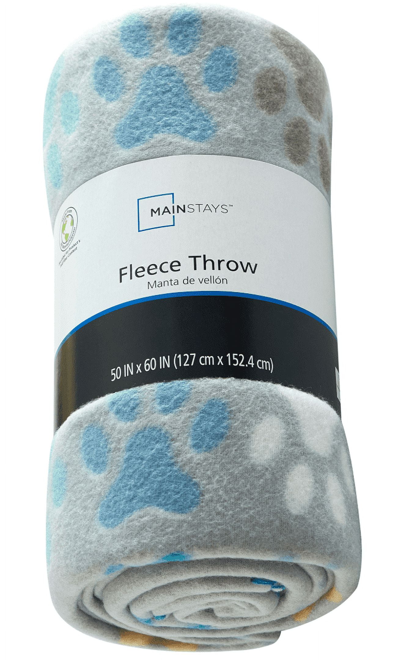 Mainstays Gray Paw Printed Cozy Fleece Throw Blanket, 50" x 60 ...