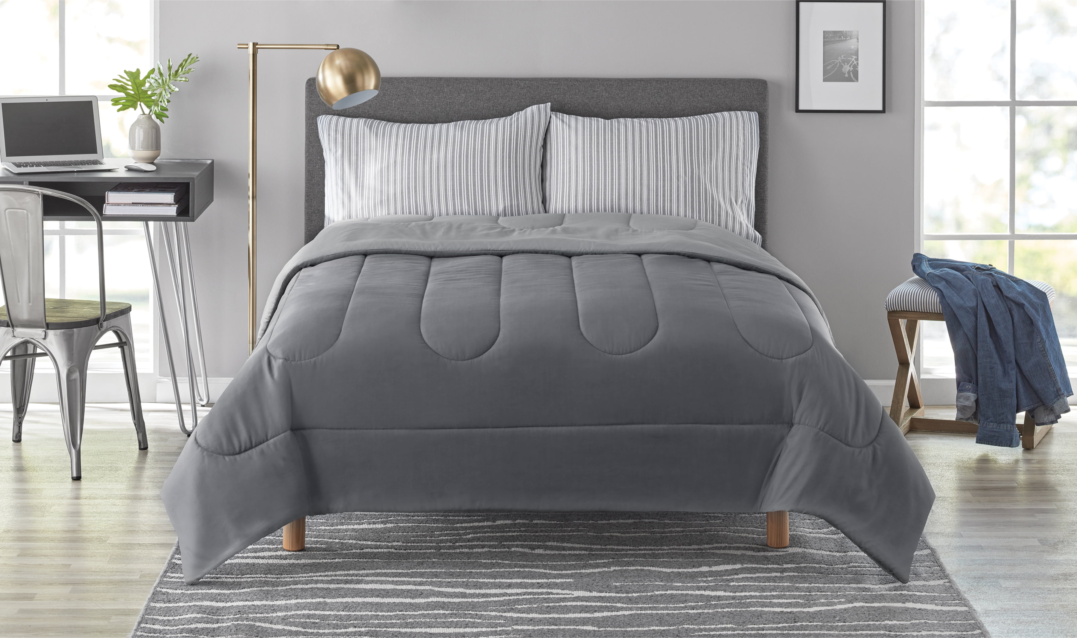 Mainstays Modern Full Grey Bed in a Bag Comforter Set with Sheets ...