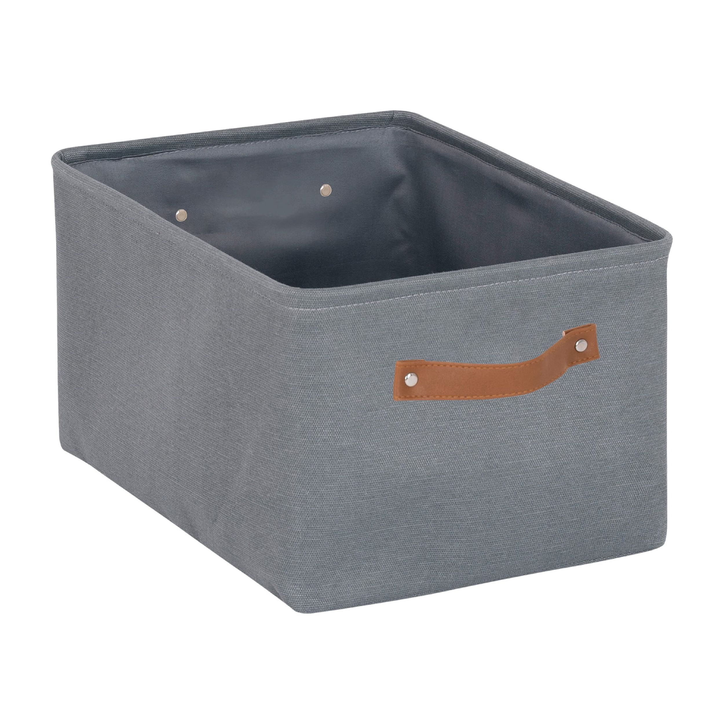 Mainstays Grey Canvas Storage Polyester Storage Bin Basket with Handles ...