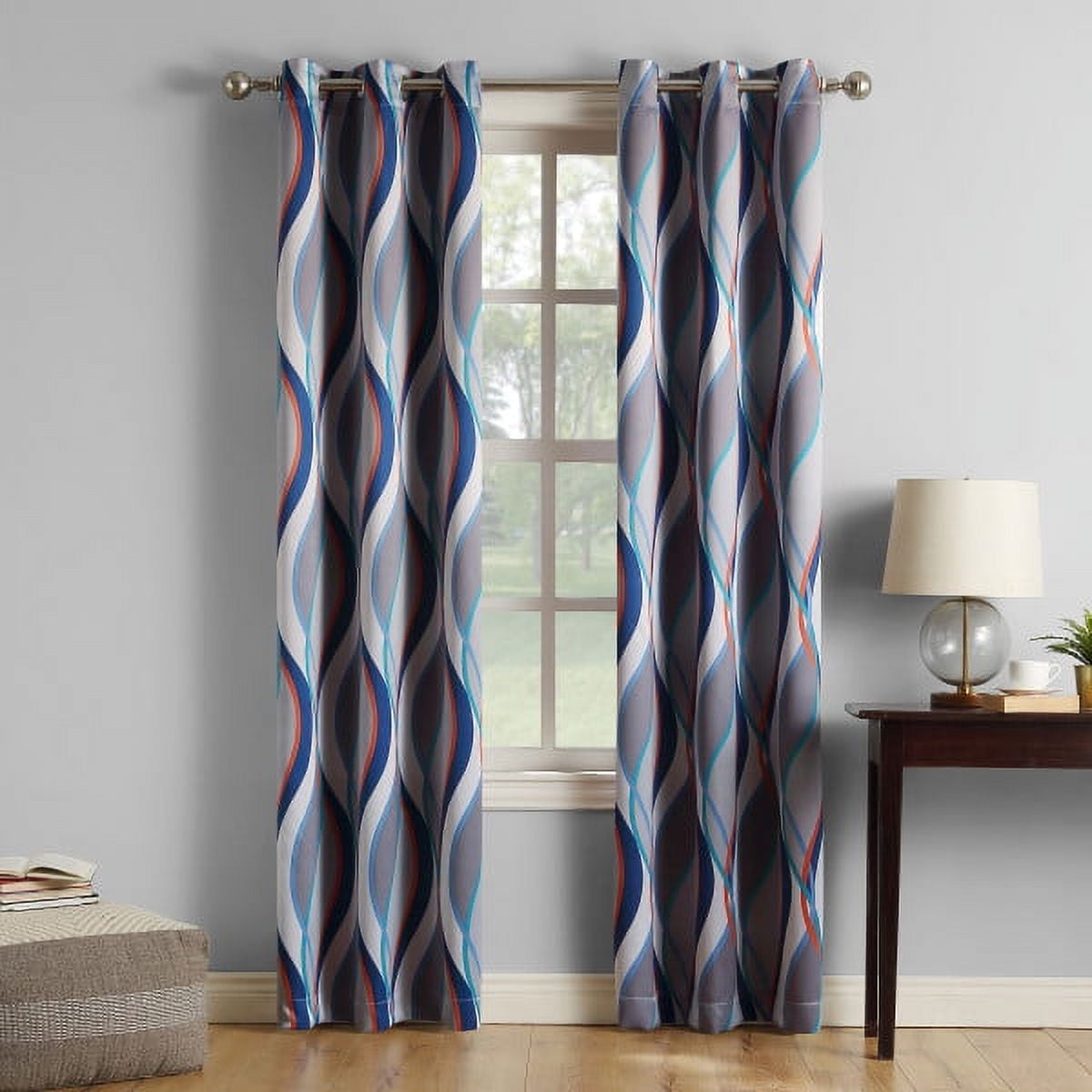 Mainstays Blackout Energy Efficient Grommet Curtain Panel Blue Leaf ...