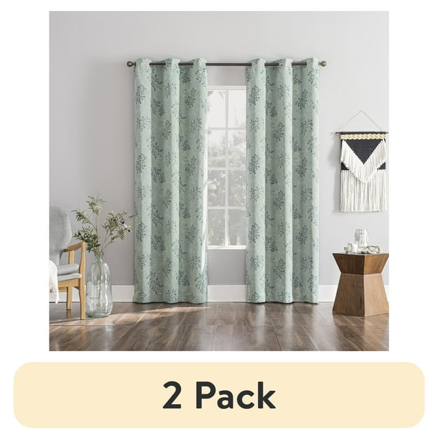 (2 pack) Mainstays Grommet Blackout Single Curtain Panel, Green/Leaf ...