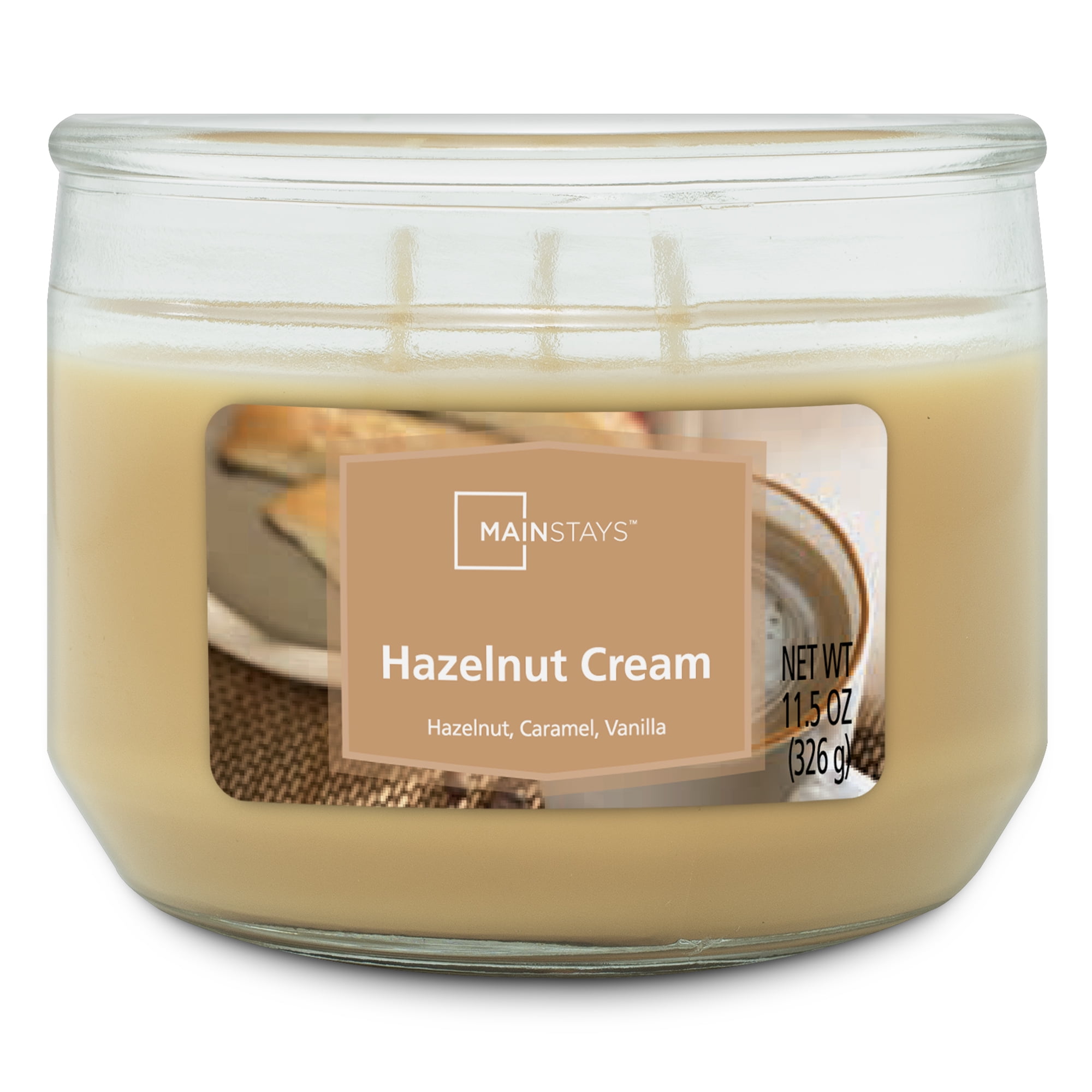Mainstays Hazelnut Cream Scented 3-Wick Glass Jar Candle, 11.5 oz, Home ...