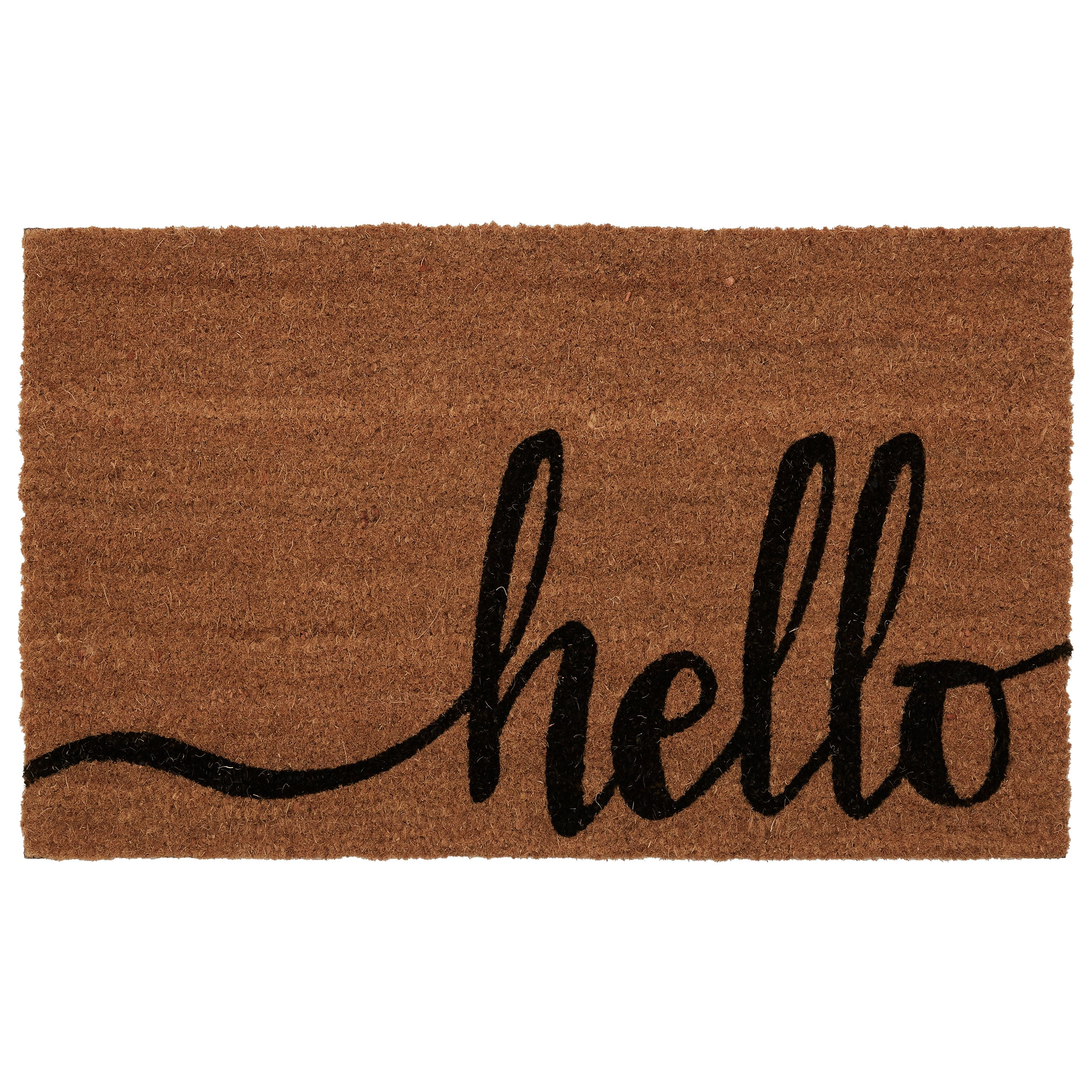 Mainstays Hello Coir Front Door Doormat 18 x 30 Beige with Black Script ...