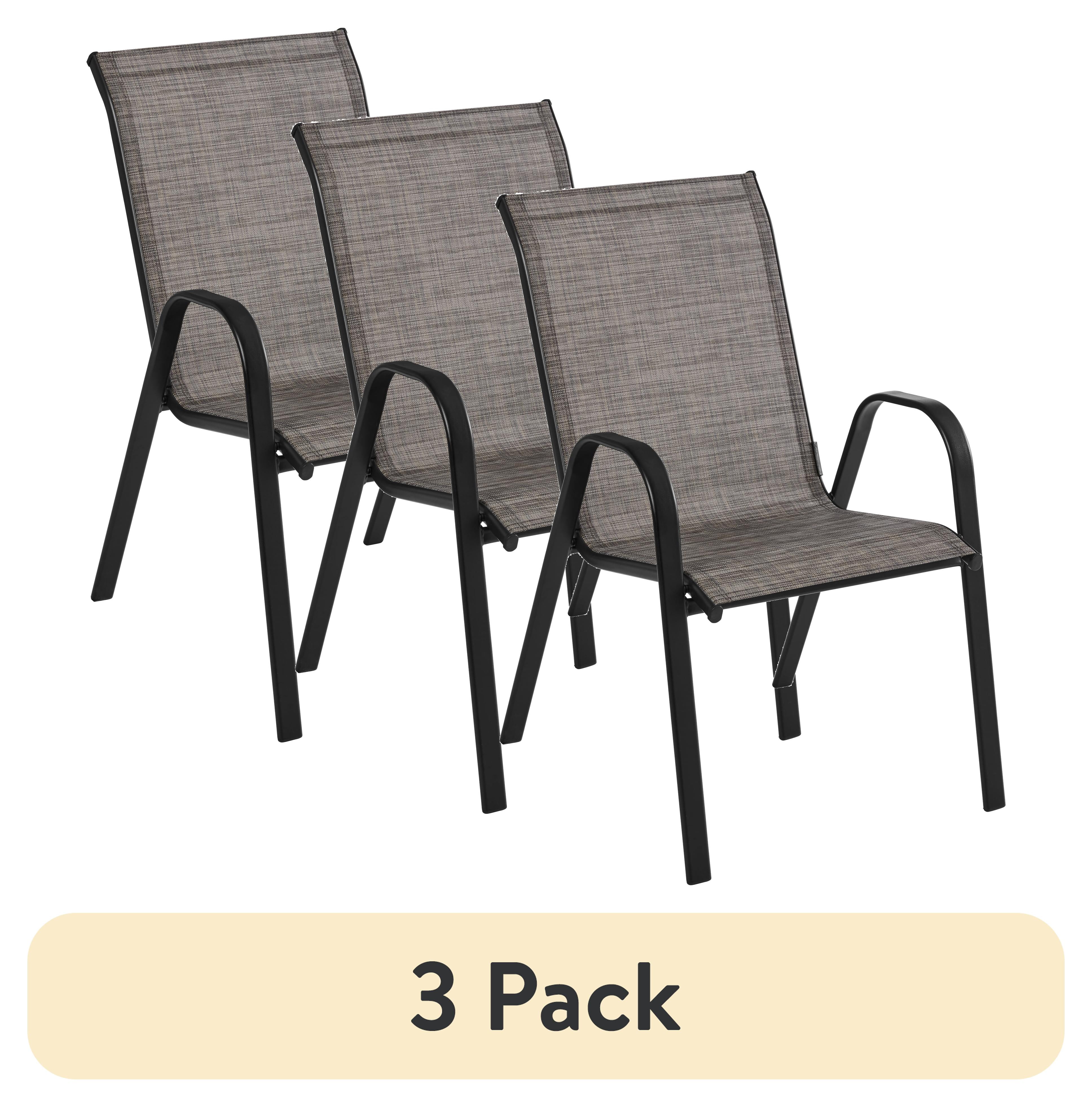 (3 pack) Mainstays Heritage Park Steel Outdoor Stacking Chair, Grey ...
