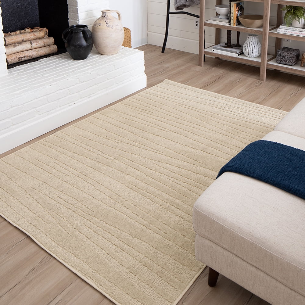 Free Shipping! Mainstays Hi/Lo Stripes Area Rug, Tan, 5x7, Textured ...