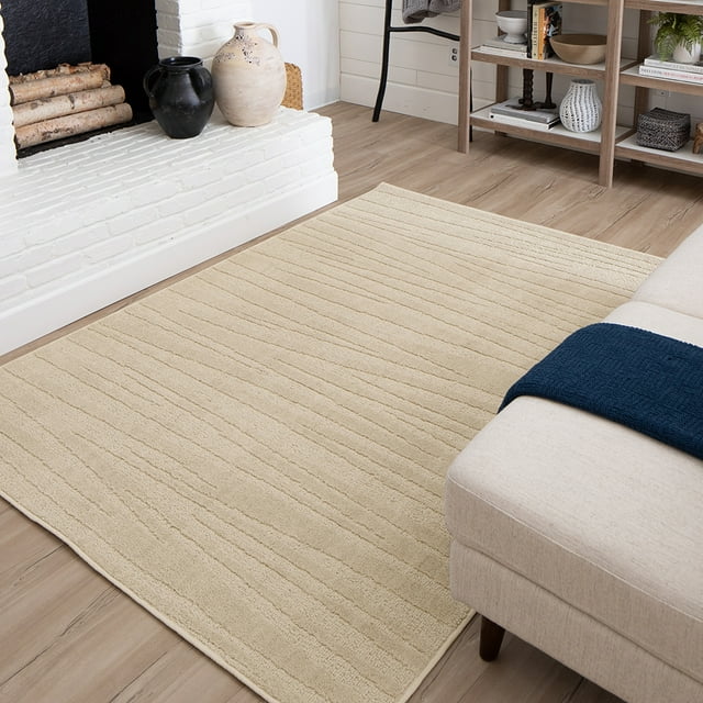 Free Shipping! Mainstays Hi/Lo Stripes Area Rug, Tan, 5x7, Textured ...