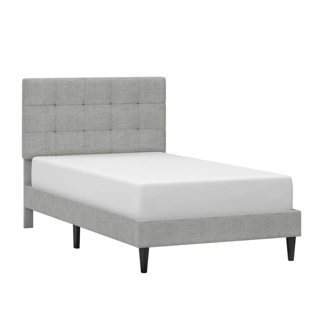 Mainstays Hillside Square Tufted Upholstered Twin Platform Bed, Light ...