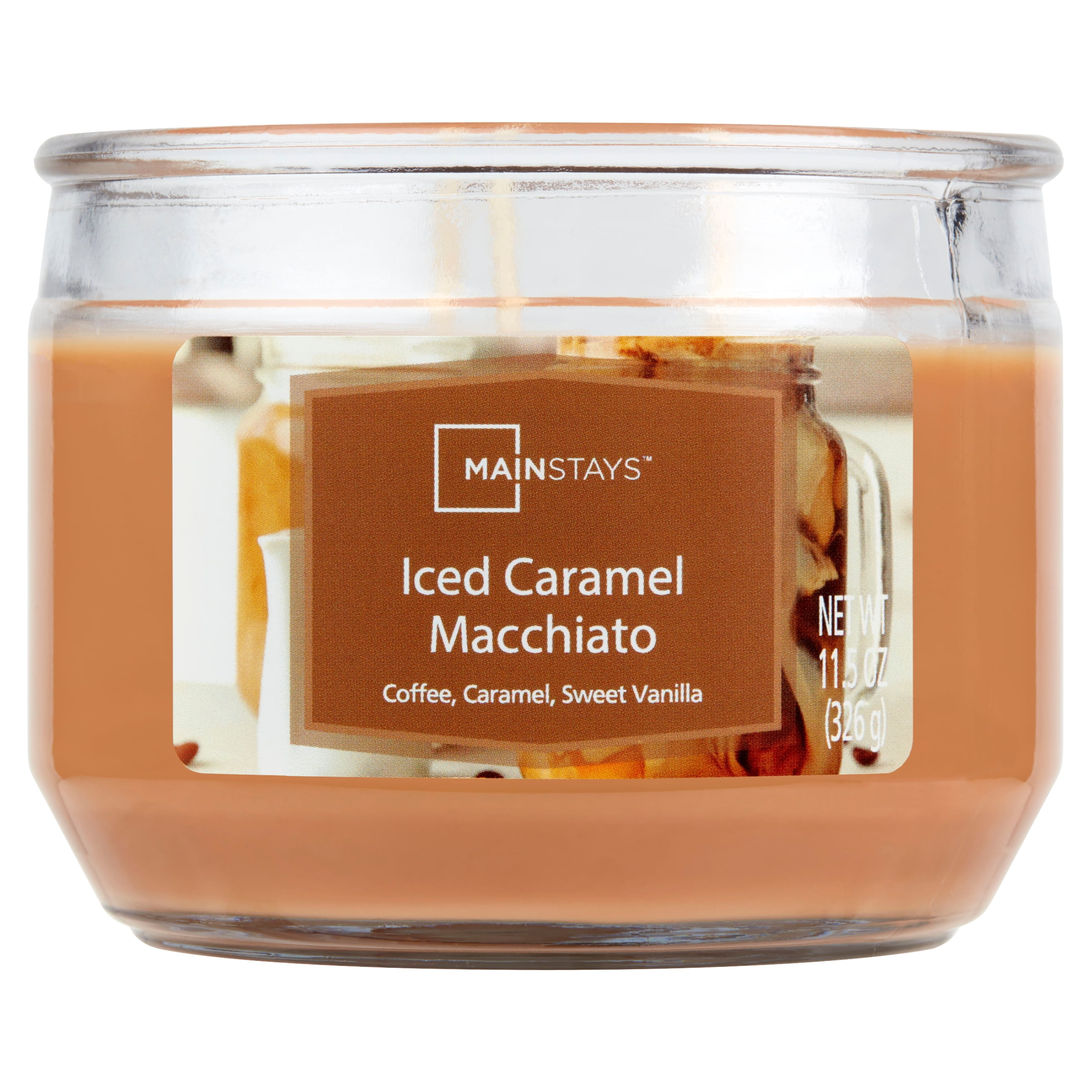 Mainstays Iced Caramel Macchiato Scented Candle 11.5 oz, 3 Wicks Coffee ...