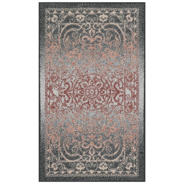 Mainstays India Medallion Textured Gray Coral Area Rug, 1'8"x2'10 ...